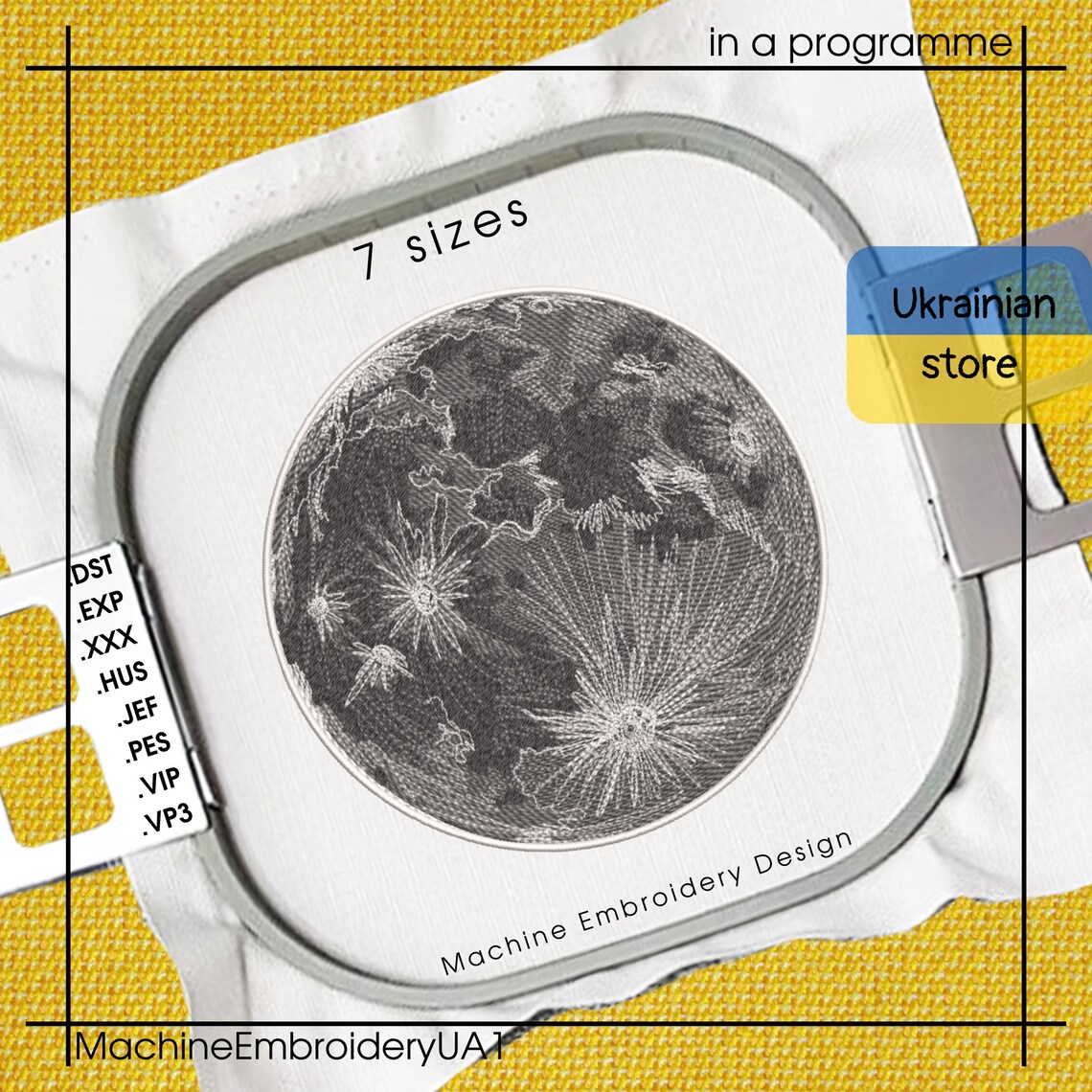 Moon Realistic Machine Embroidery Design Space Moon - Etsy