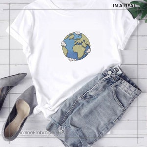 Earth Machine Embroidery Pattern, Planet With Clouds Embroidery Design ...