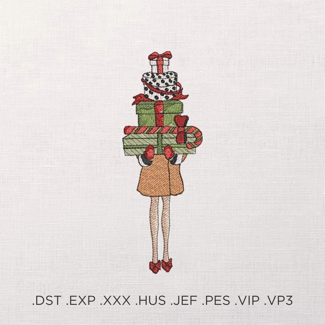 Girl With Gifts Machine Embroidery Design, Present Box Embroidery ...