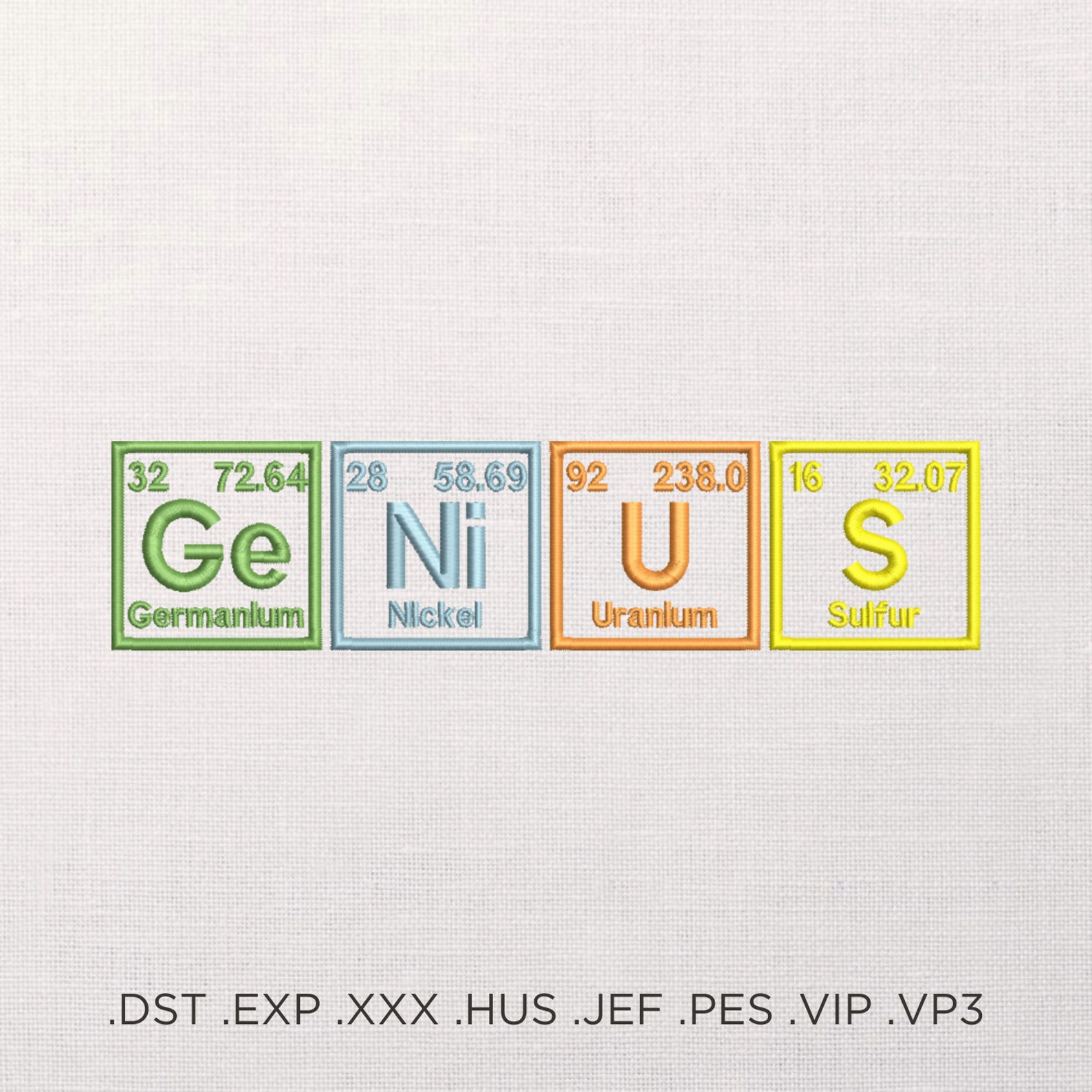 Lettering GENIUS Machine Embroidery Design - Periodic Table Embroidery ...
