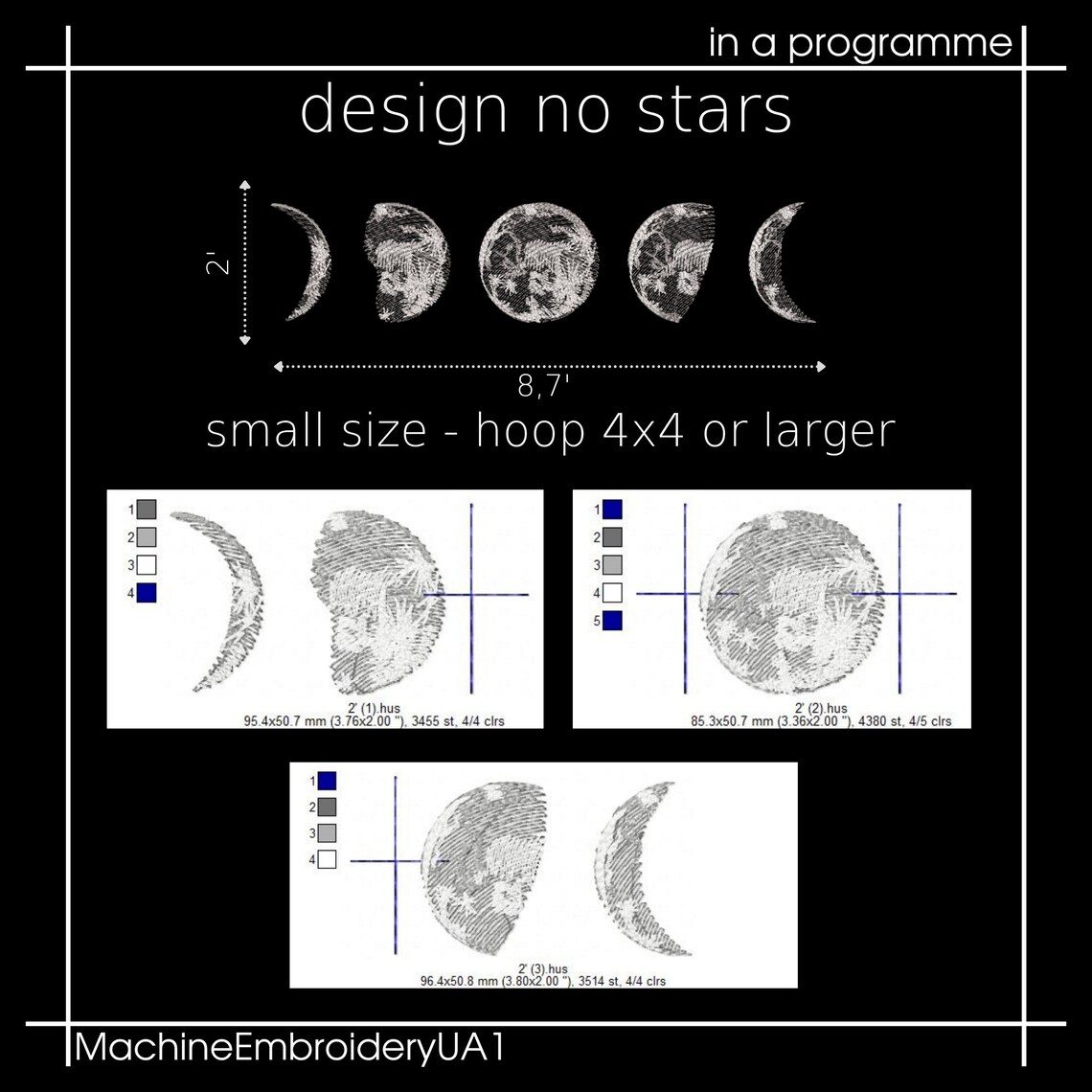 Phases of the Moon With Stars Large Machine Embroidery - Etsy