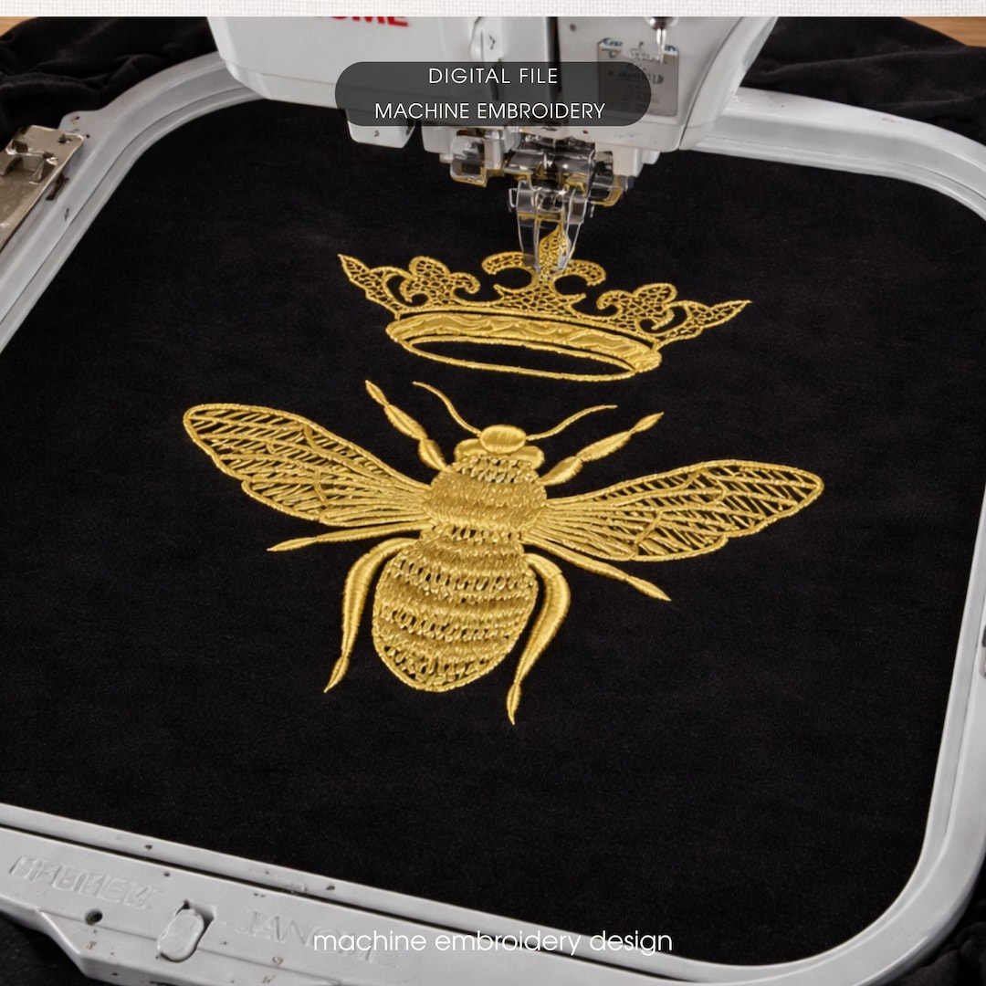 Queen Bee Embroidery Design, Crown Bee Machine Embroidery File, Royal ...