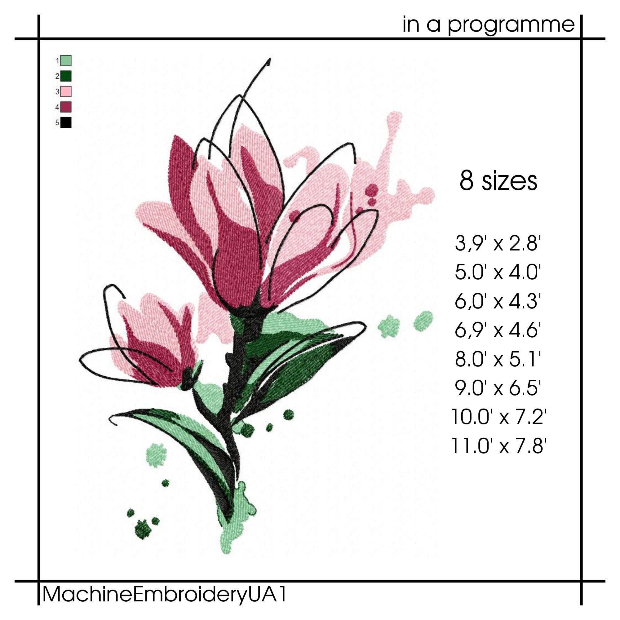 Magnolia Machine Embroidery Design Artistic Embroidery 8 | Etsy