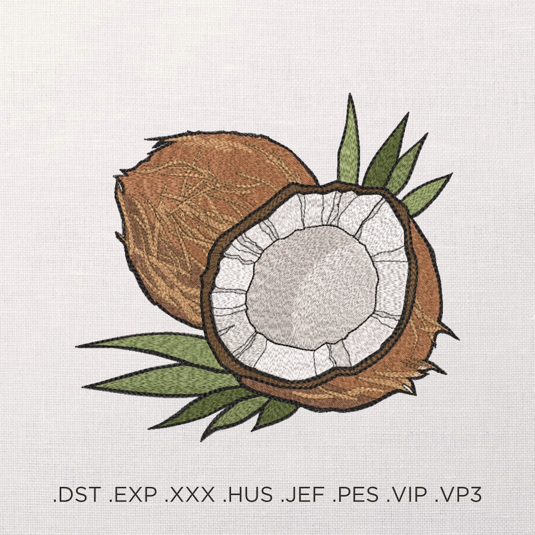 Cute Coconut Machine Embroidery Design, Tropical Coconut Embroidery ...