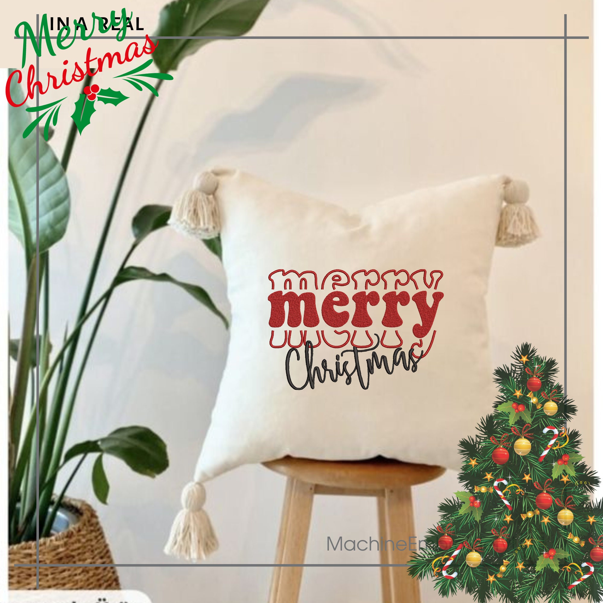 Merry Christmas Machine Embroidery Design Merry Christmas - Etsy