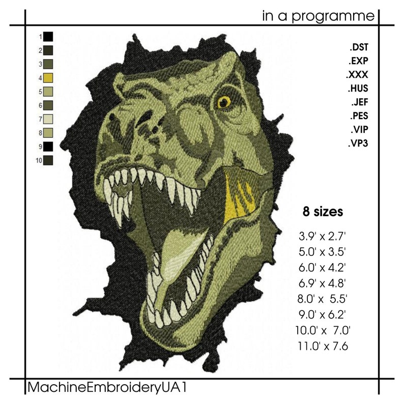 T-rex Machine Embroidery Design Dinosaur Embroidery Files - Etsy
