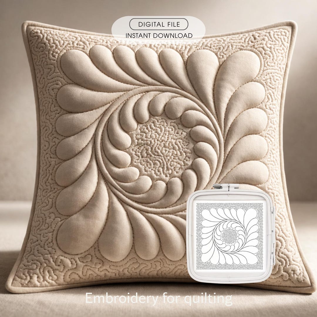Trapunto Feathers Quilting Embroidery Design, Large Quilt Block Pattern ...