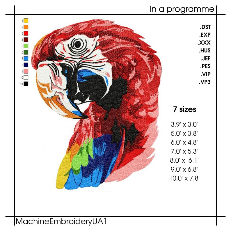 Parrot Machine Embroidery Design - Parrot Embroidery Files - 7 Sizes ...