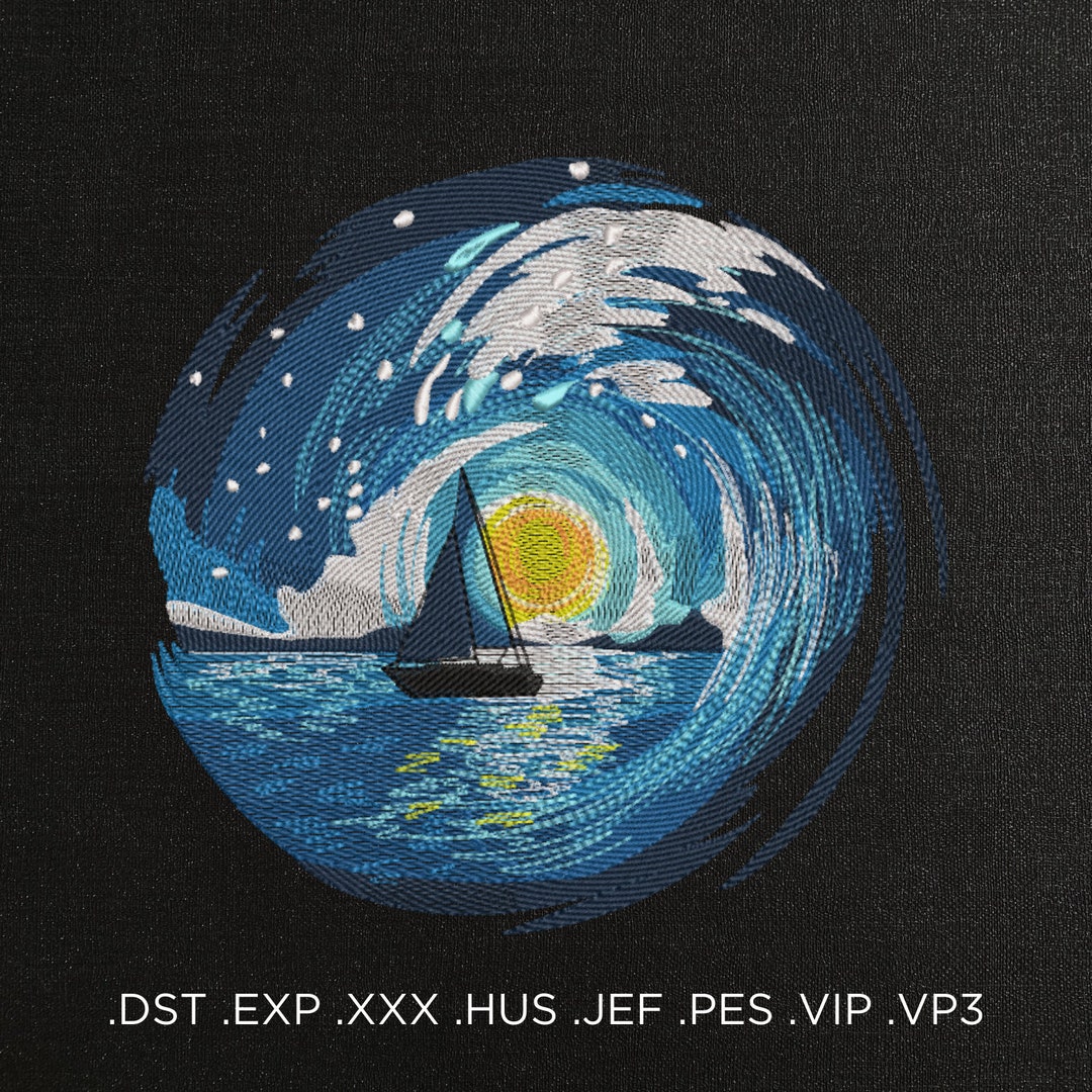 Sailboat Ay Sea Machine Embroidery Design - Boat and Sunset Embroidery ...
