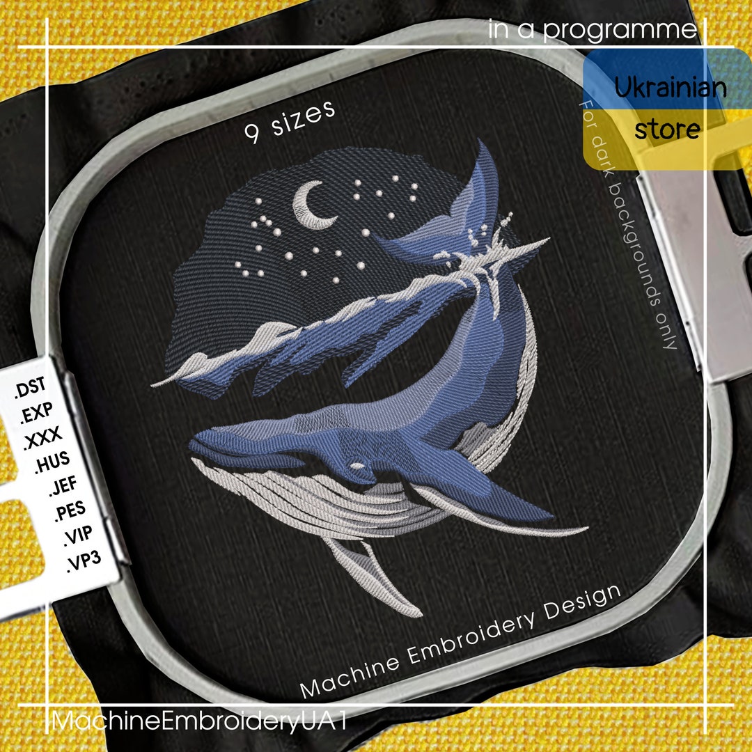 Blue Whale Machine Embroidery Design Whale Embroidery Files 9 Sizes ...