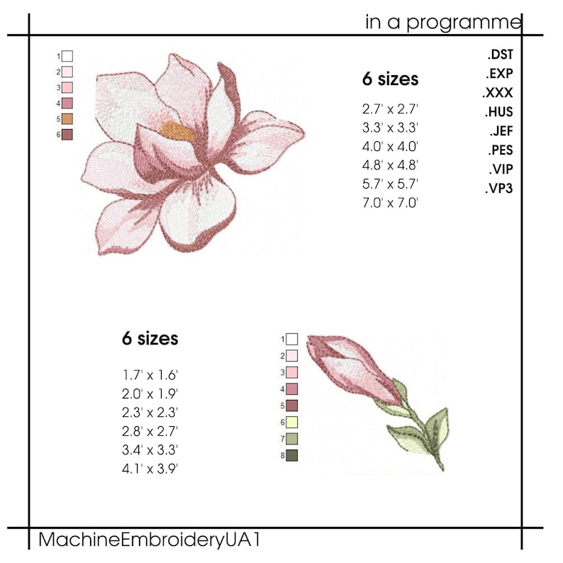 Magnolia Flower Machine Embroidery Design Magnolia Flower - Etsy