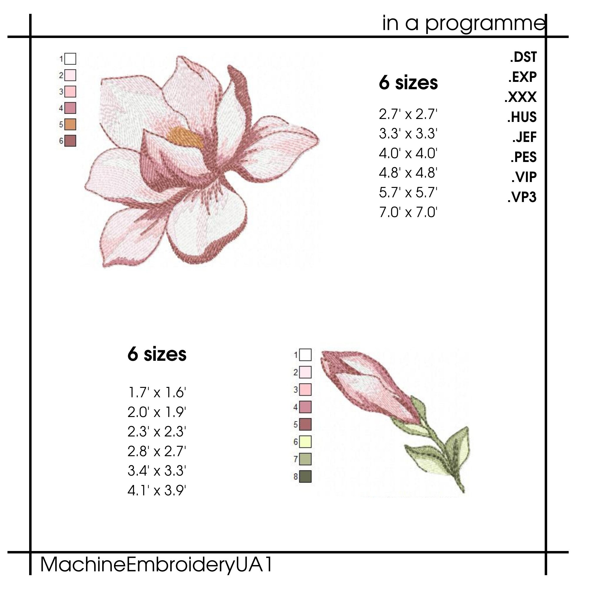 Magnolia Flower Machine Embroidery Design Magnolia Flower - Etsy