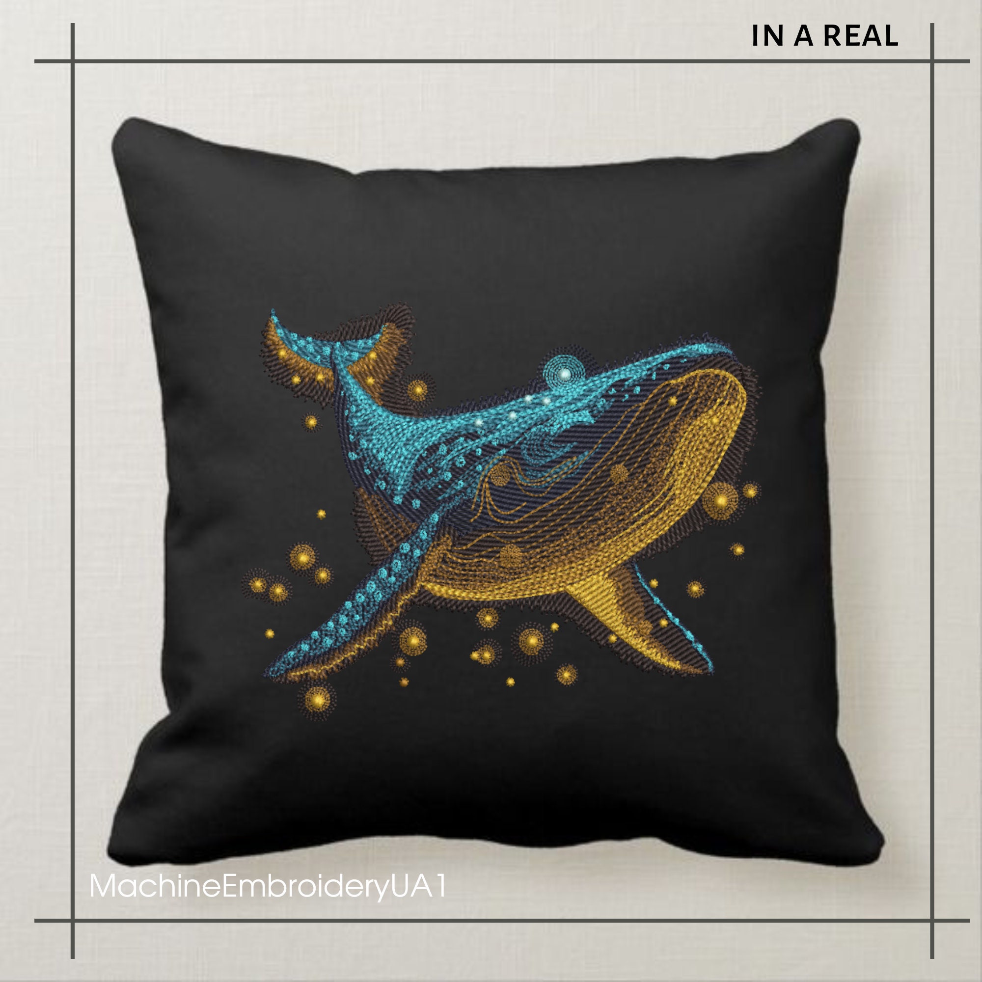 Magic Whale With Fireflies Machine Embroidery Design, Blue Whale ...