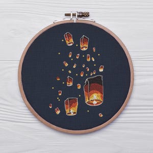 Floating Sky Lanterns Machine Embroidery Design, Festive Night Lights ...