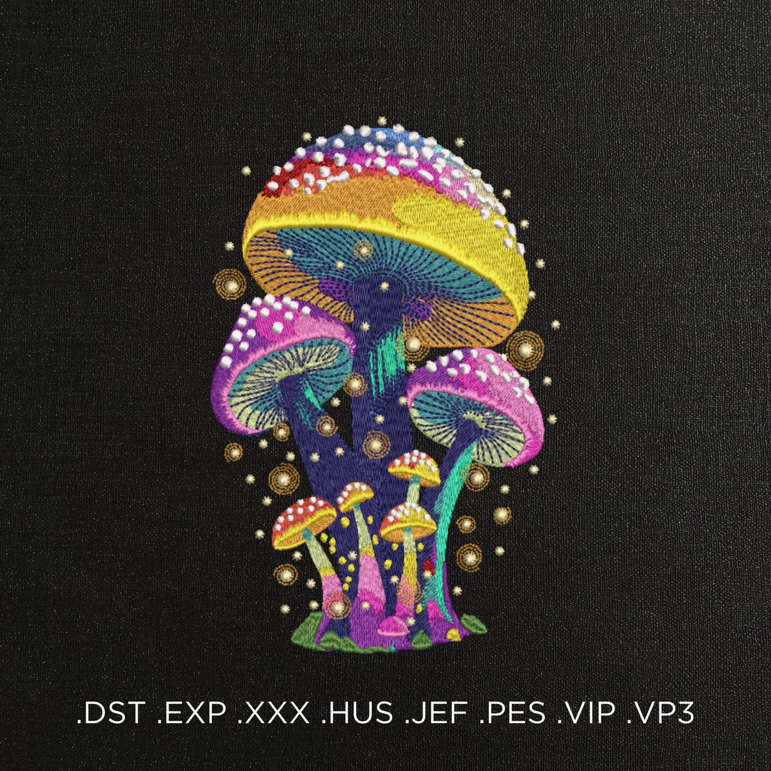 Magic Mushroom With Fireflies Machine Embroidery Design - Fireflies ...
