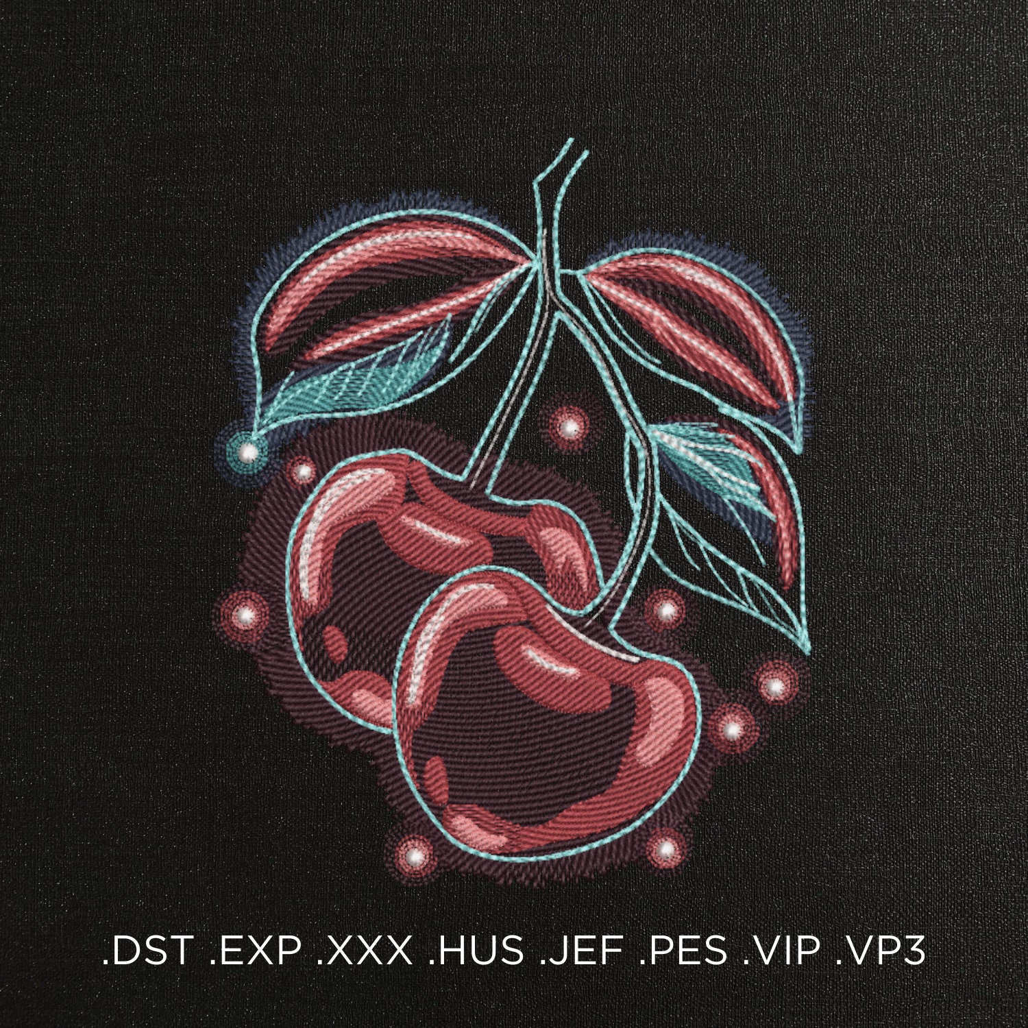 Glowing Cherry Machine Embroidery Design, Fruit Embroidery Pattern ...