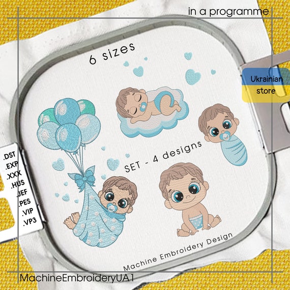 Newborn Baby Machine Embroidery Set Embroidery Files in Blue - Etsy