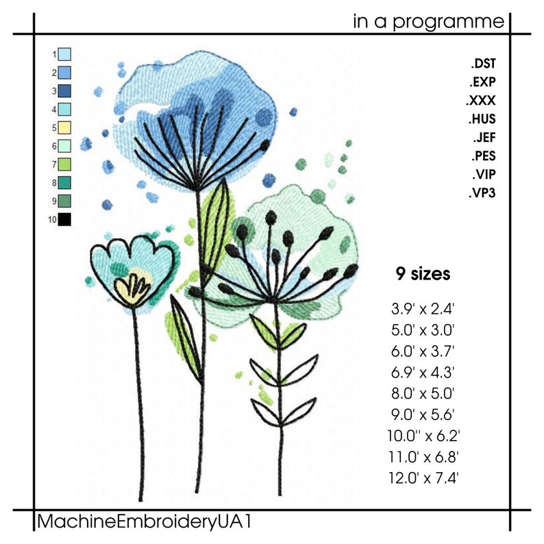 Floral Machine Embroidery Design Watercolor Embroidery Files - Etsy