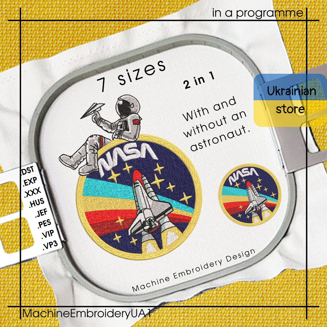 NASA Emblem With Astronaut Machine Embroidery Design Space NASA ...