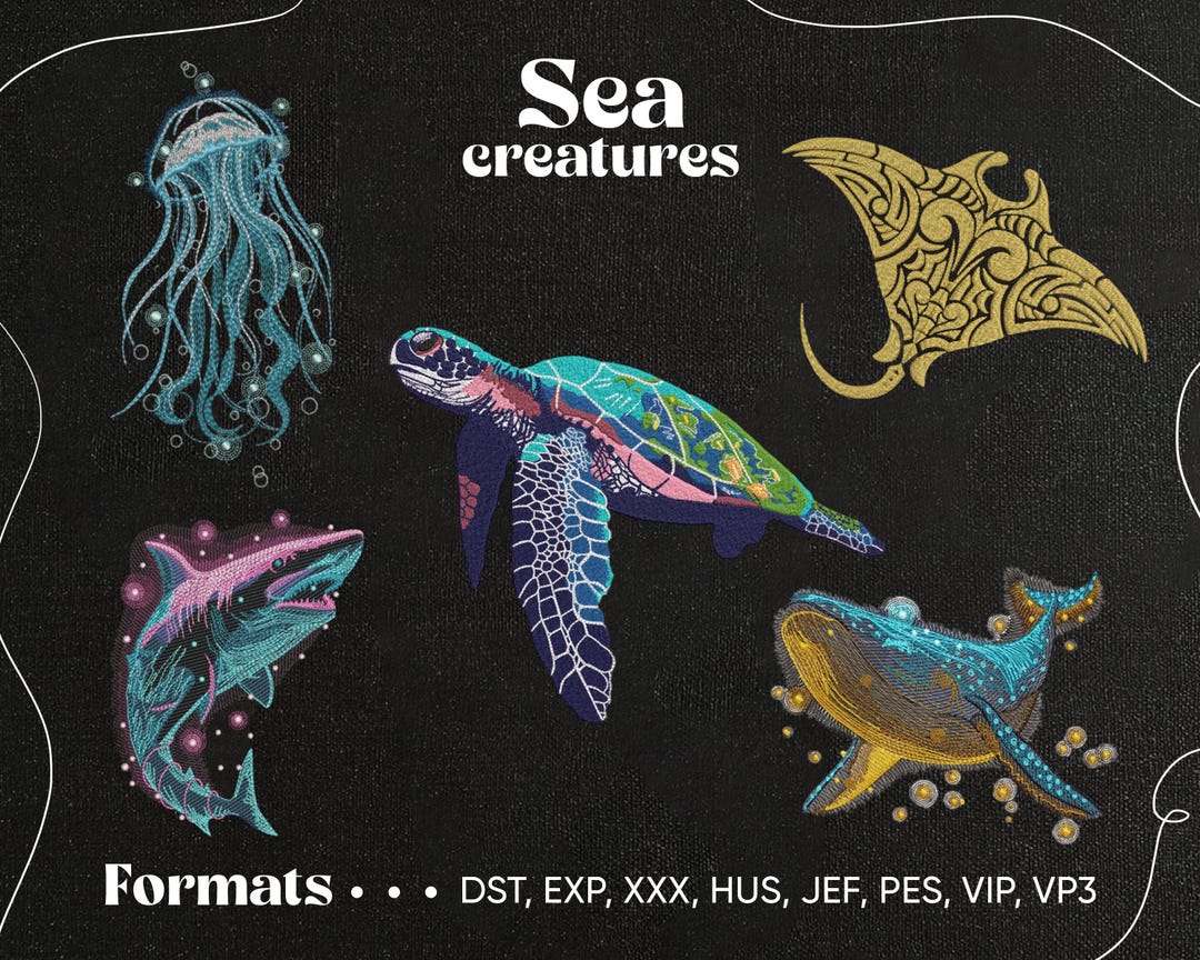 Trendy Sea Creatures Machine Embroidery Pattern, Sea Animals Embroidery ...