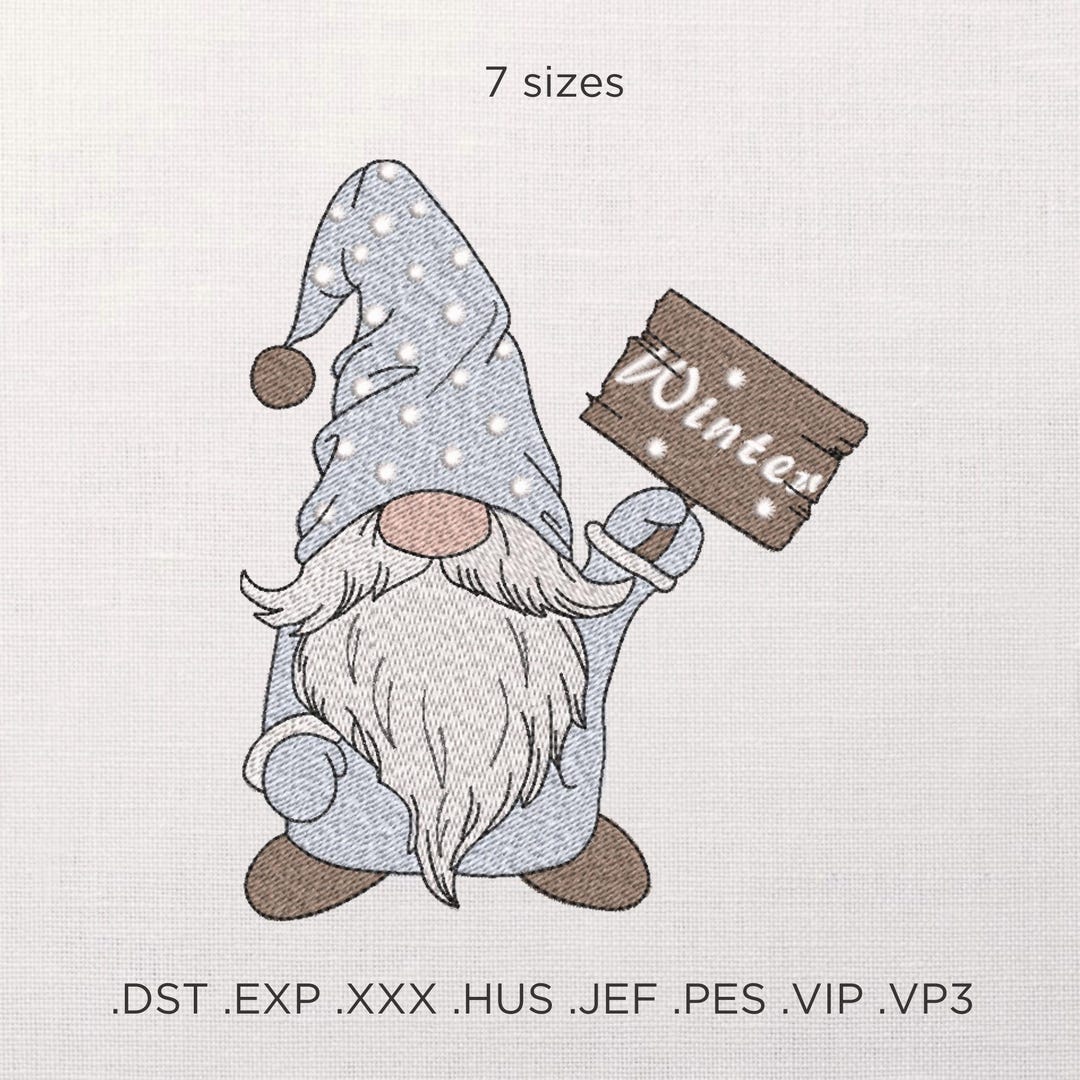 Christmas Gnome Machine Embroidery Design, Cozy Gnome With Snowy Hat ...