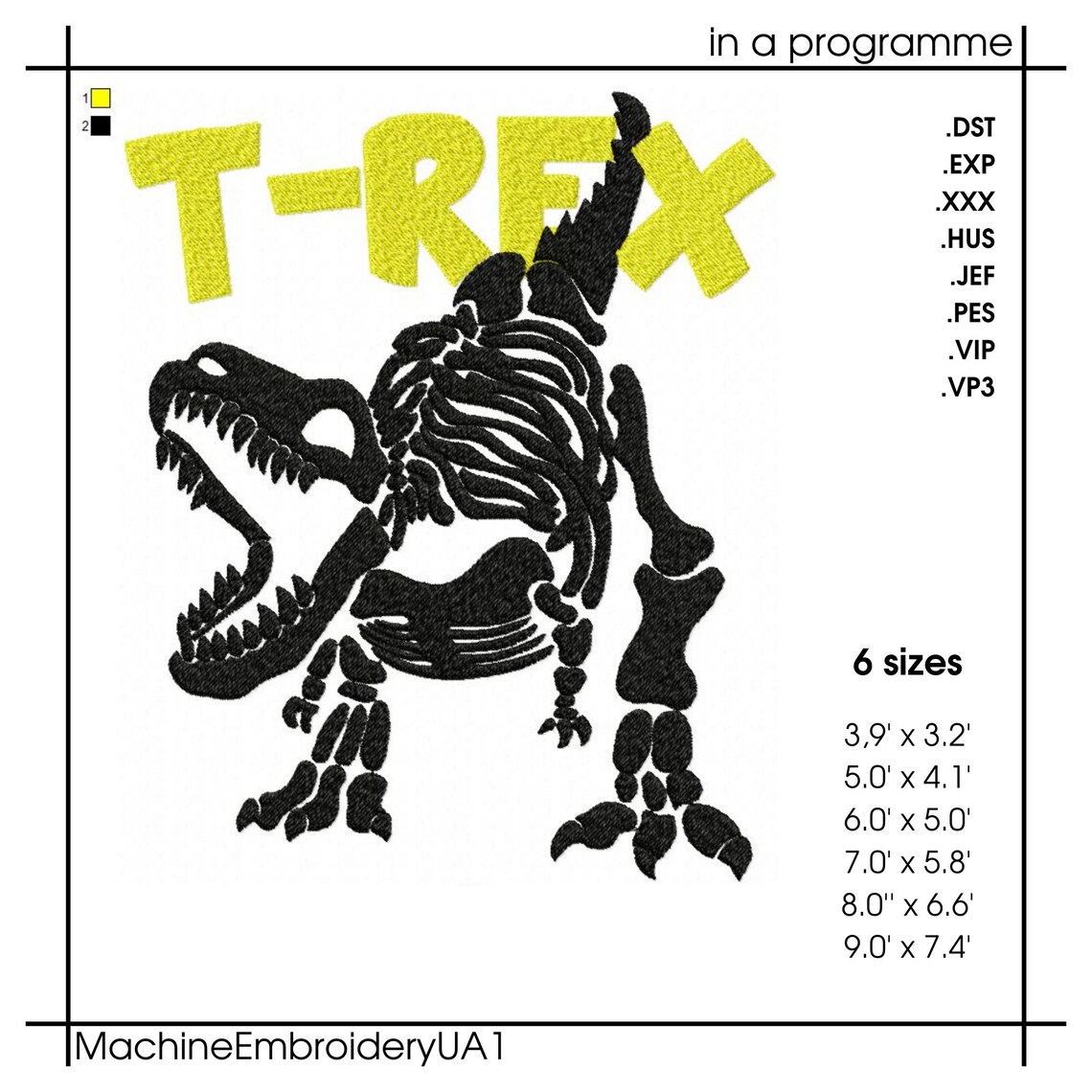 T-rex Machine Embroidery Design - Dinosaur Embroidery Files - 7 Sizes ...