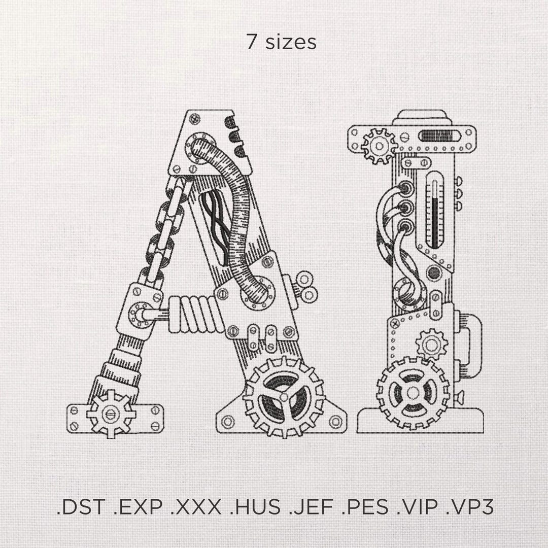 Futuristic AI Machine Embroidery Design, Digital Tech-inspired Stitch ...