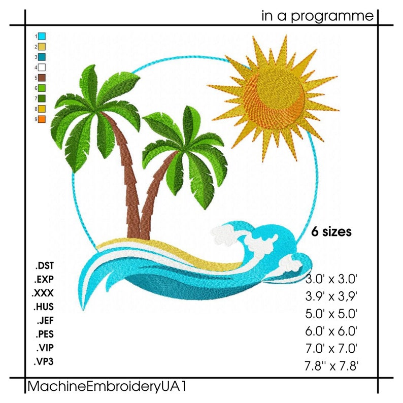 Tropical Island Machine Embroidery Design Holiday Embroidery - Etsy