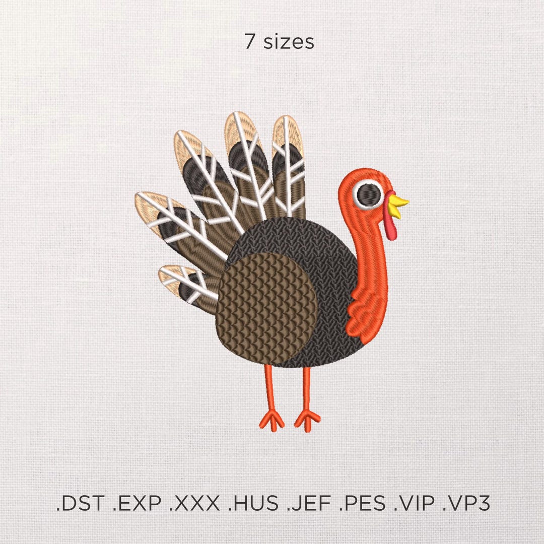 Turkey Machine Embroidery Design, Thanksgiving Embroidery Pattern, Cute ...