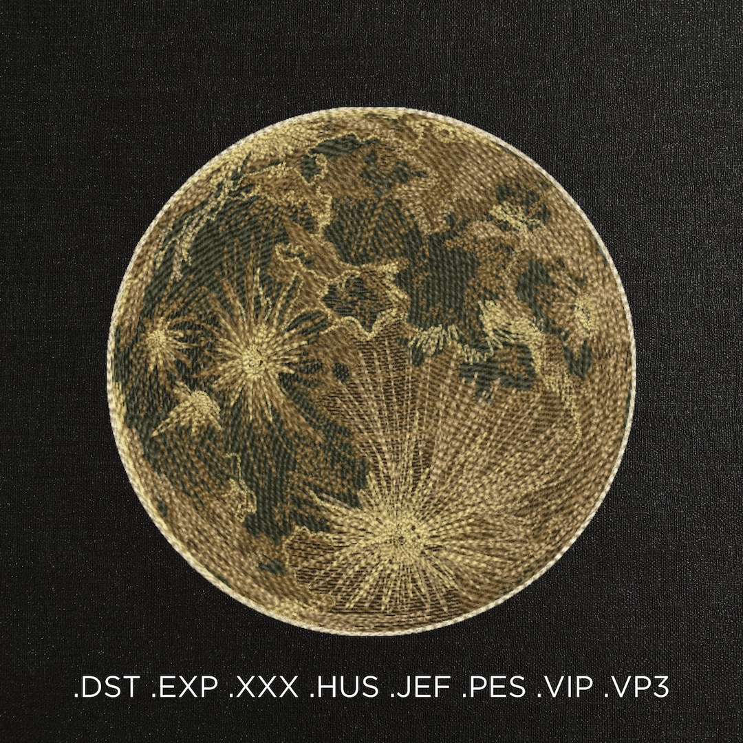 Сolored Realistic Moon Machine Embroidery Design for Dark Fabrics ...
