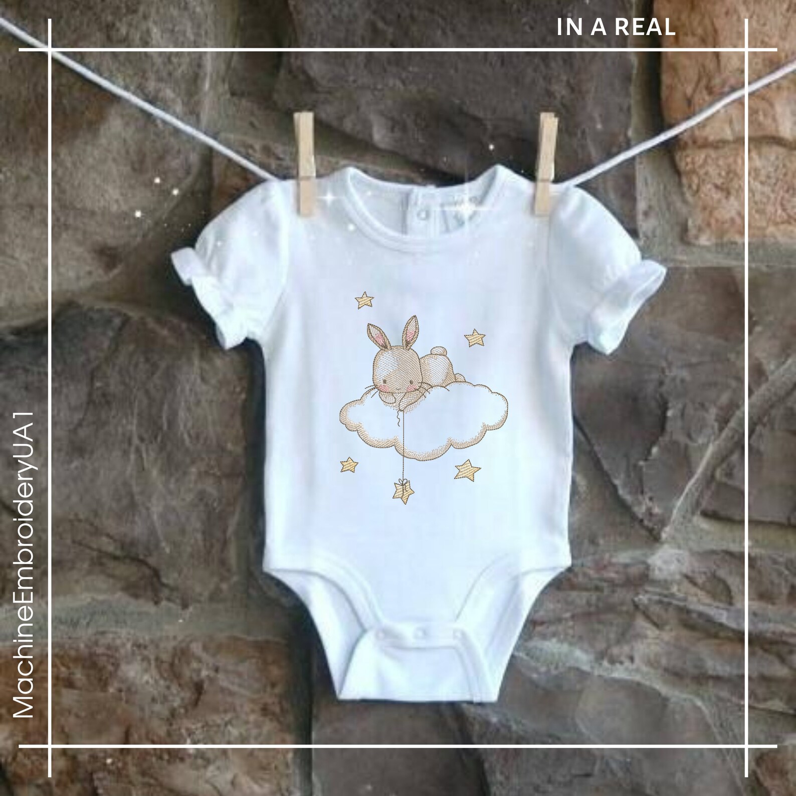 Cute Rabbit With Stars Rabbit on a Cloud 5 Sizes Instant | Etsy