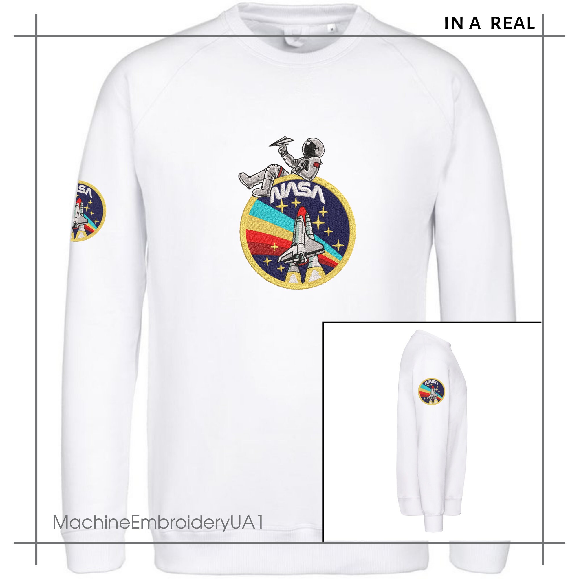 NASA Emblem With Astronaut Machine Embroidery Design Space - Etsy