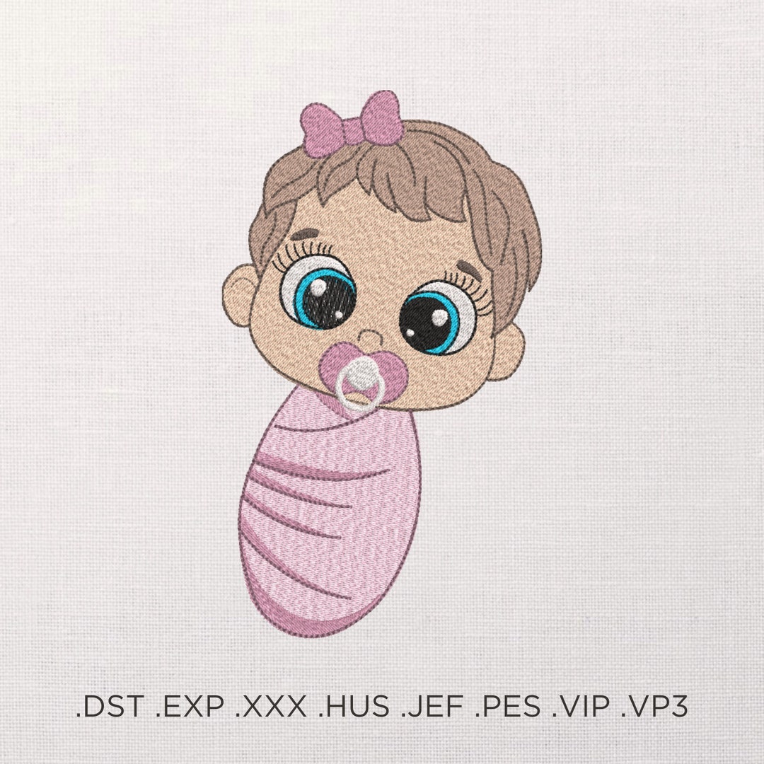 Cute Baby Girl in Swaddle Machine Embroidery Design, Baby Shower ...