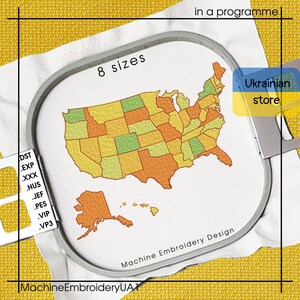 Multicolor USA Map Machine Embroidery Design Embroidery Files USA Map 8 ...