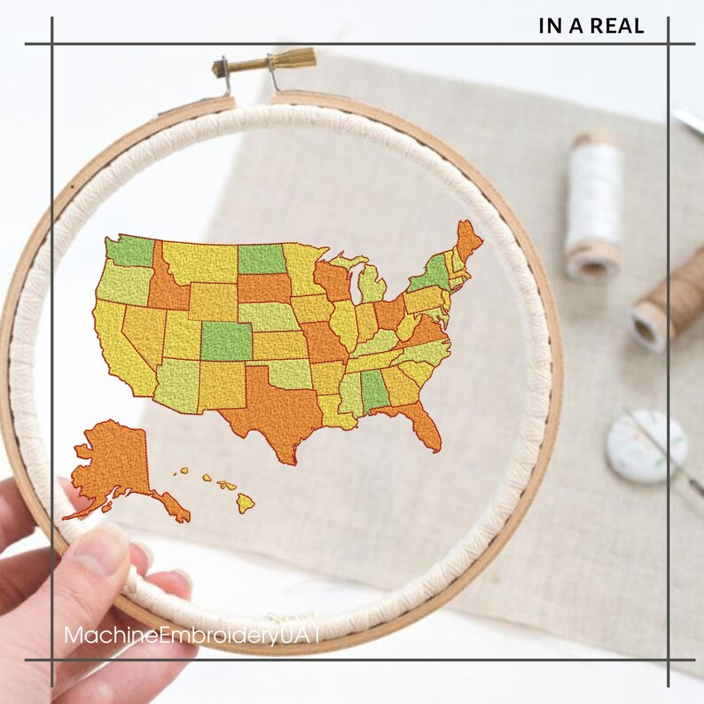 Multicolor USA Map Machine Embroidery Pattern, United States Map ...