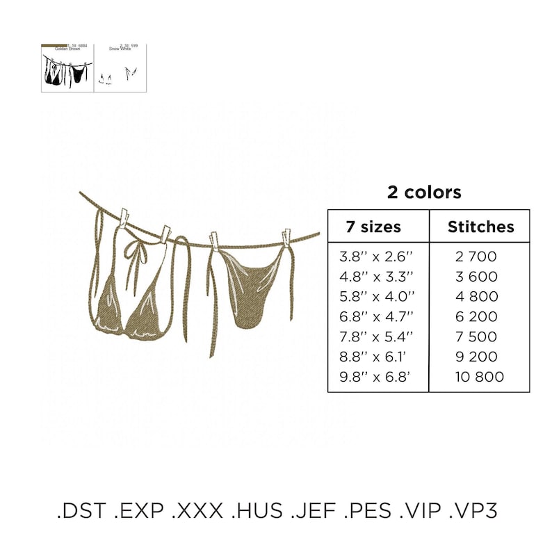 Swimsuit Machine Embroidery Design, Bikini on Clothesline Pattern ...