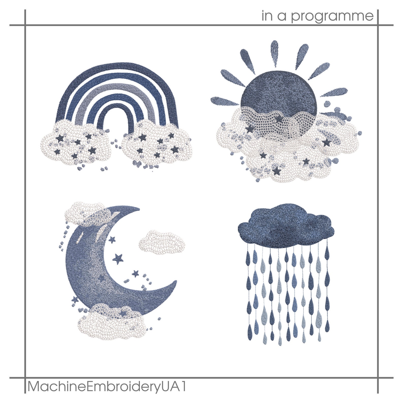 Cloud and Rain Machine Embroidery Design Cloud Embroidery - Etsy