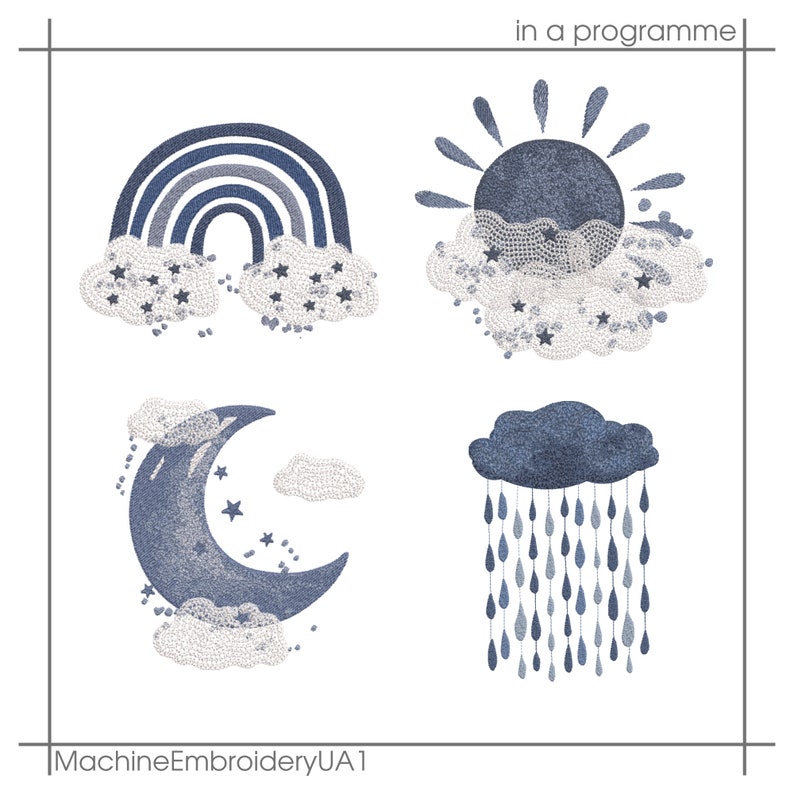 Cloud and Rain Machine Embroidery Design Cloud Embroidery - Etsy