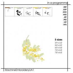 Mimosa Machine Embroidery Design Mimosa Branch Embroidery Files 5 Sizes ...