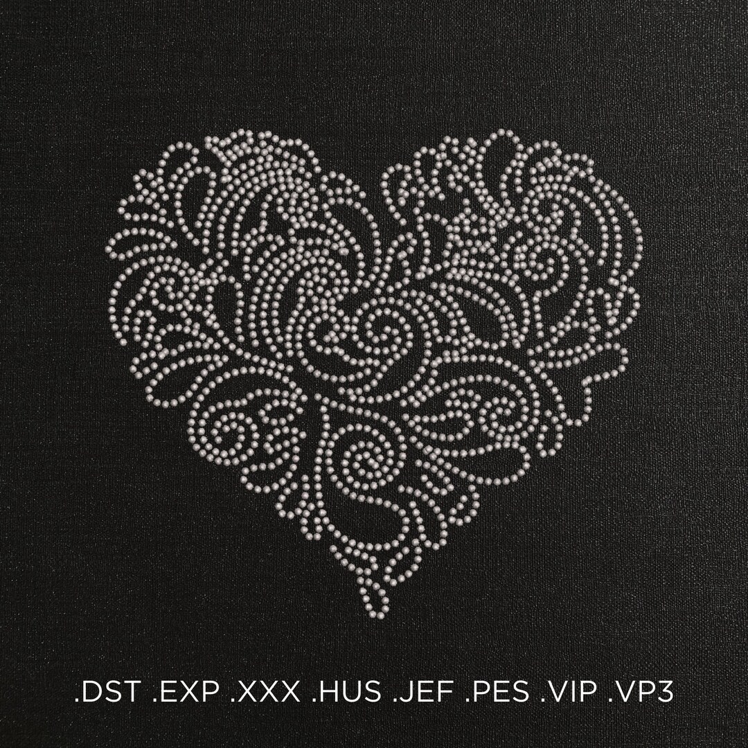Heart With Crystals Machine Embroidery Design - 5 Sizes - Instant ...