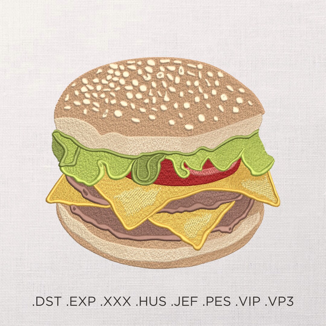Yummy Burger Machine Embroidery Design, American Burger Embroidery ...