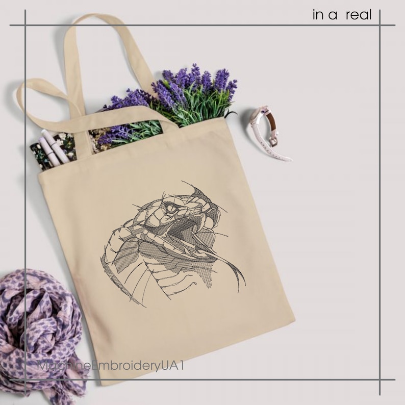 Ferocious Cobra Line Art Machine Embroidery Pattern, Black Snake Design ...