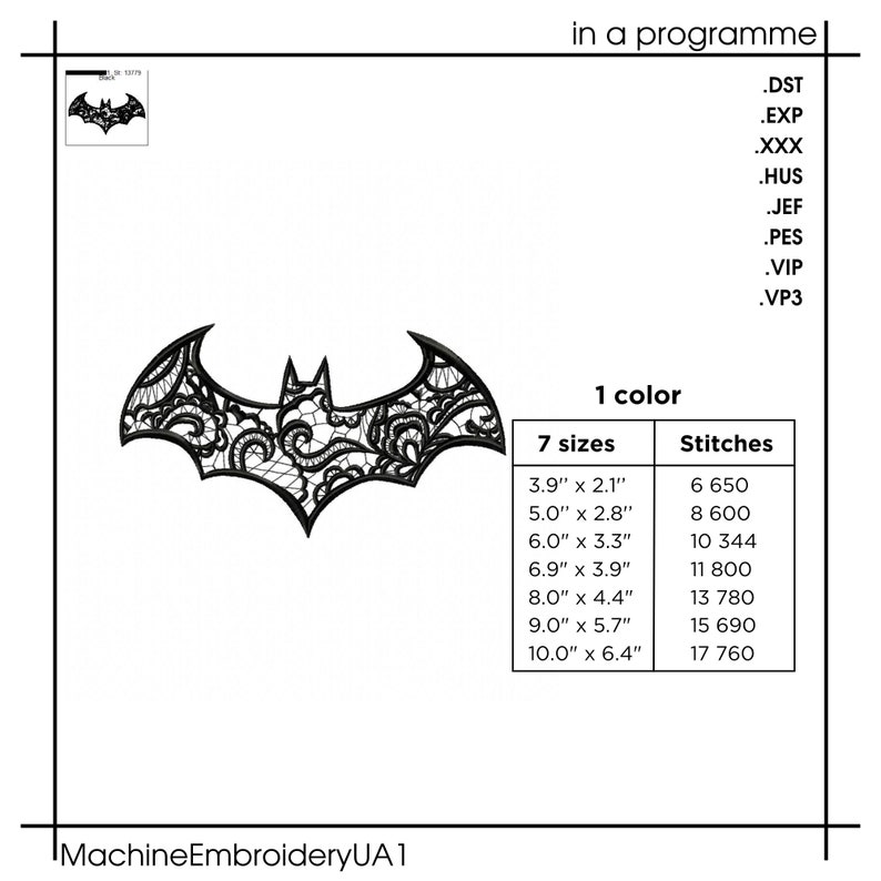 Lace Effect Bat Machine Embroidery Design - Halloween Bat Embroidery ...