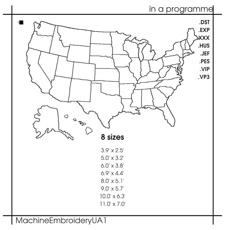 USA Map Outline With States Machine Embroidery Design USA - Etsy