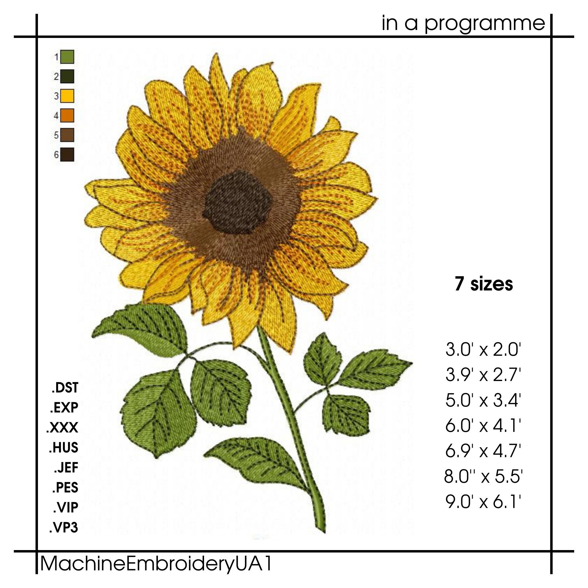 Sunflower Machine Embroidery Pattern, Floral Embroidery Design, Wild ...