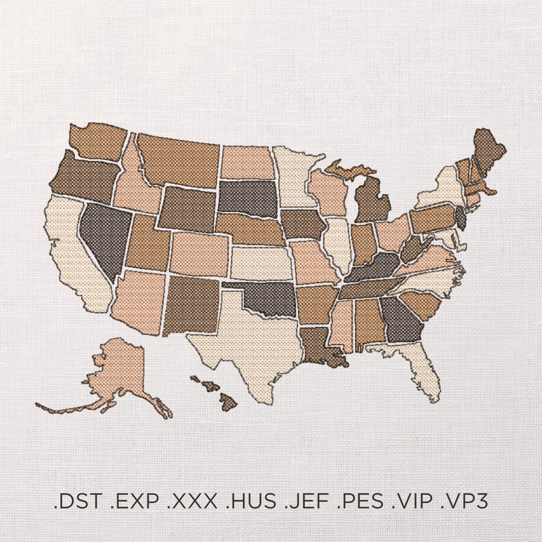 USA Map Machine Embroidery Design, United States Embroidery Design ...