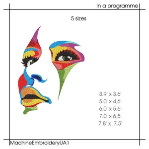 Colorful Face Machine Embroidery Art Machine Embroidery Design 5 Sizes ...