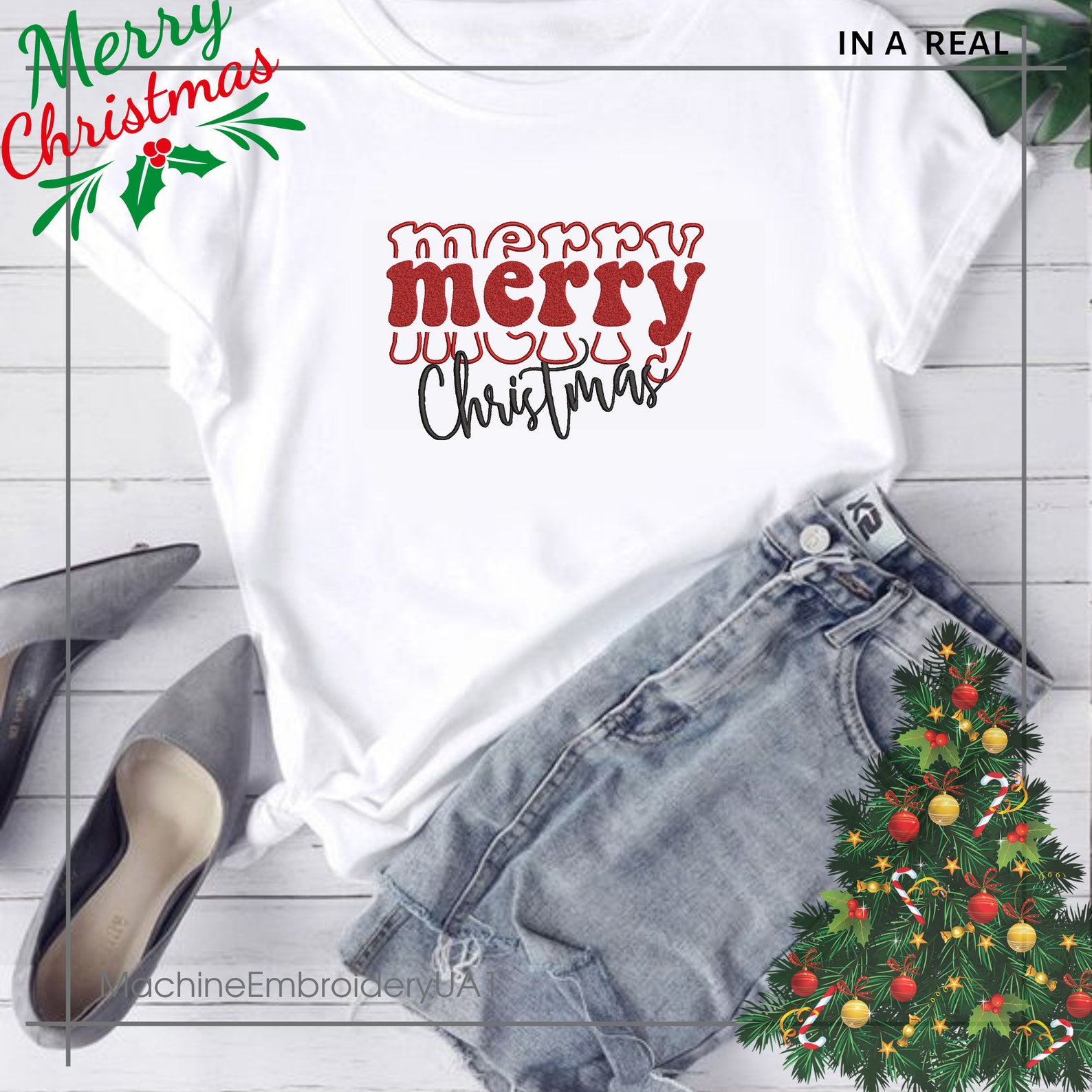 Merry Christmas Machine Embroidery Design Merry Christmas - Etsy