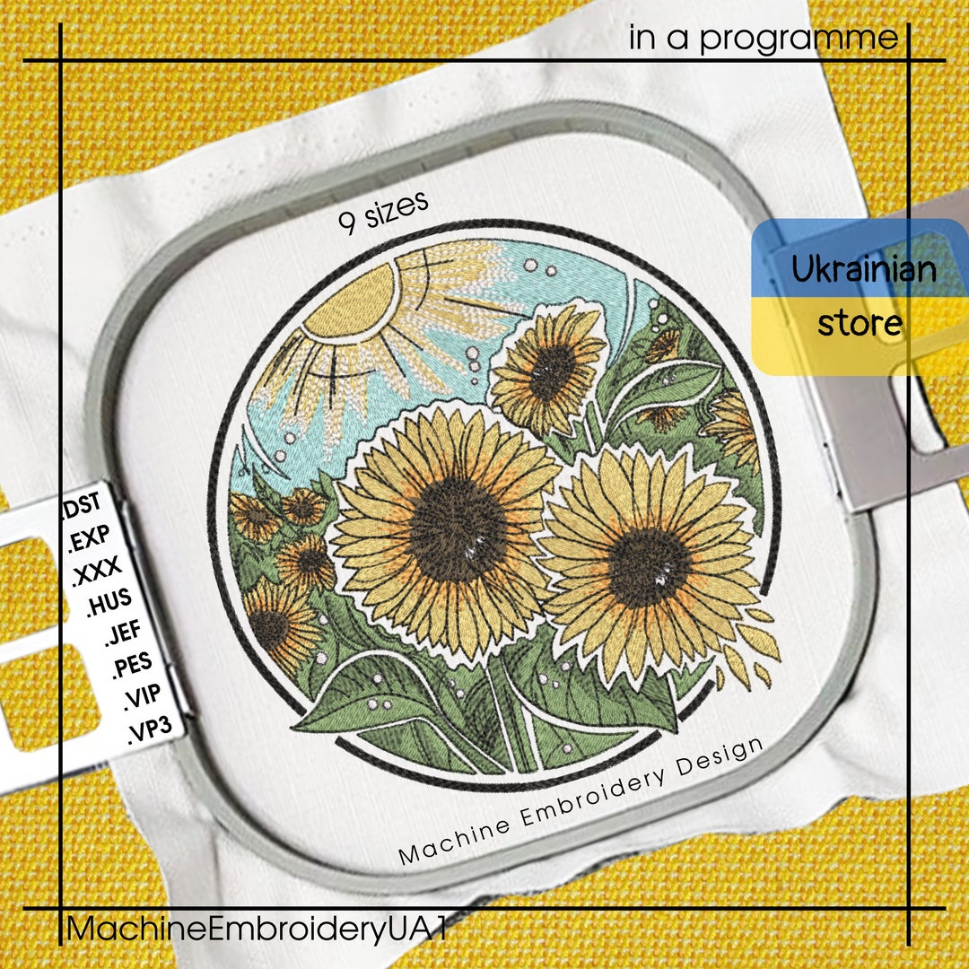 Sunflowers in a Hoop Machine Embroidery Design Sunflowers Embroidery ...