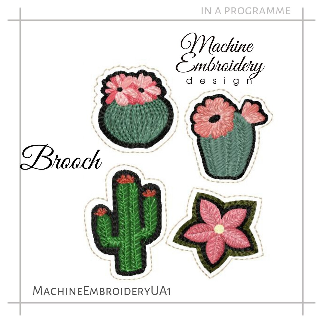 Cactus Machine Embroidery Pattern, Mini Embroidered Brooch, DIY ...